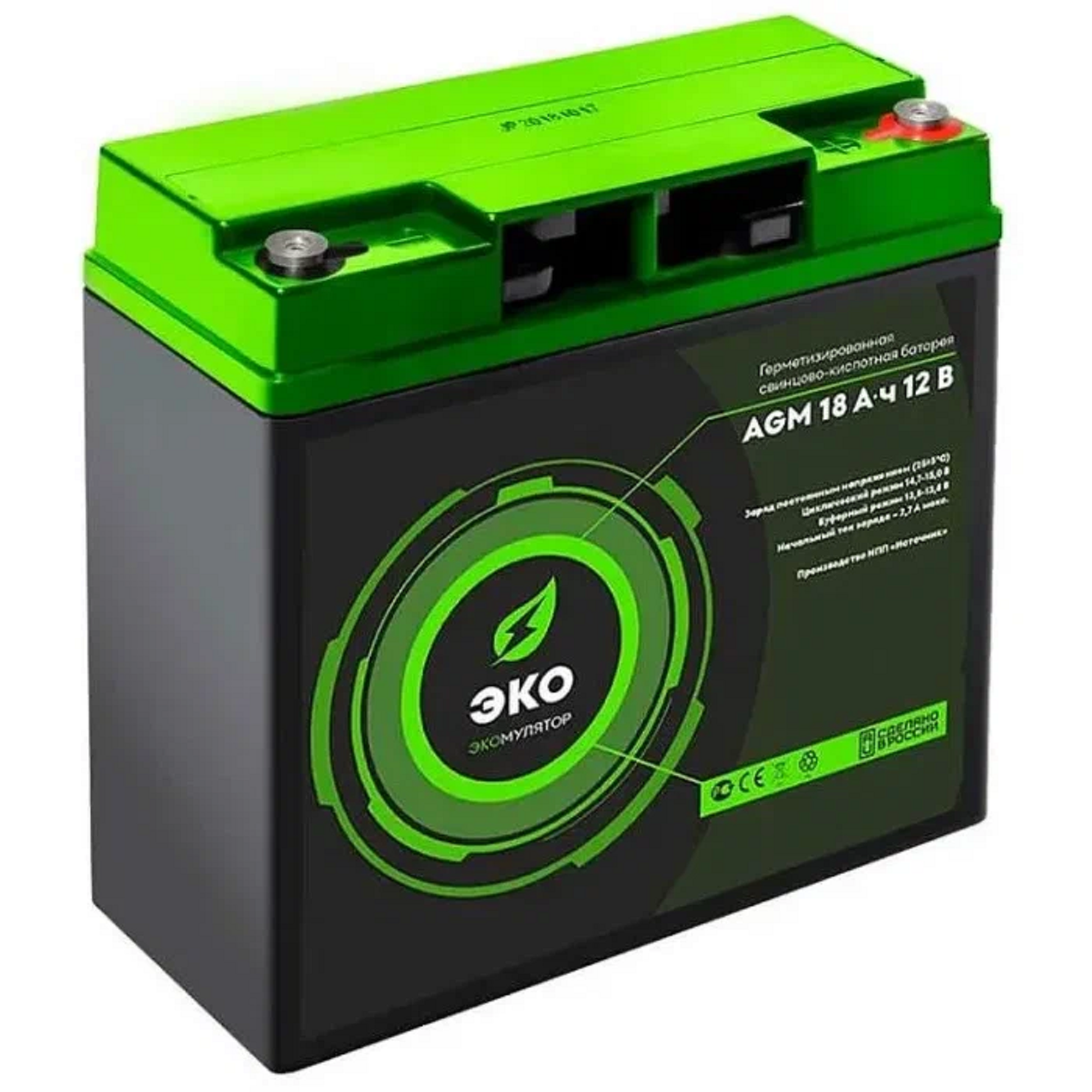 Аккумуляторная батарея "Источник ЭКО", 12 В, 18 Ач, необслуживаемая, черная