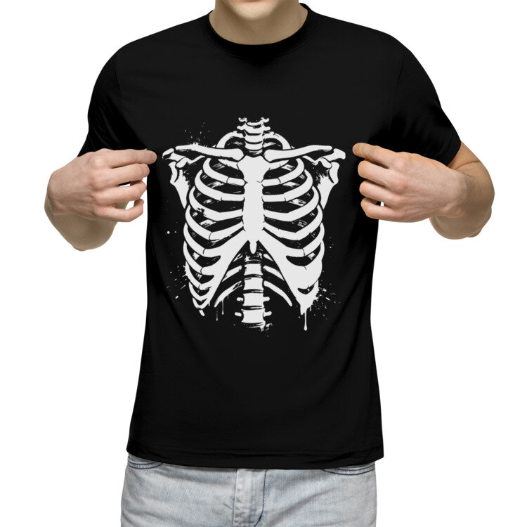 Мужская футболка «стильный скелет. анатомическая грудная клетка» (черный, L)