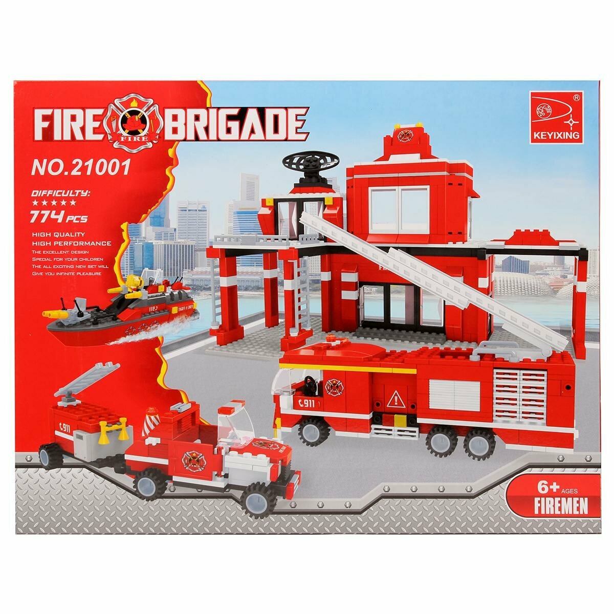Конструктор блочный Аусини 'Пожарная бригада', 774 детали, красный, для детей от 6 лет