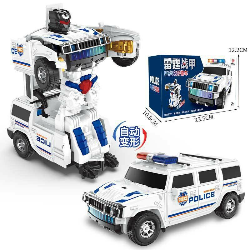Детский электрический универсальный игрушечный автомобиль с подсветкой и музыкой, полицейский автомобиль-хаммер, трансформирующийся в танцующего робота.