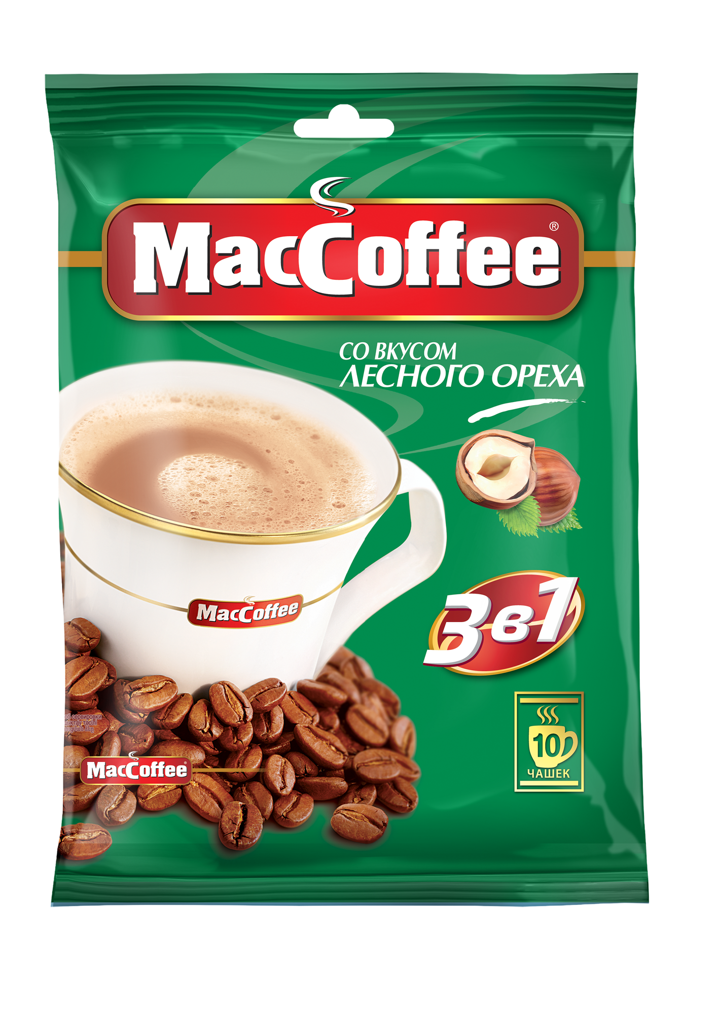 Кофейный напиток MacCoffee 3в1 со вкусом лесного ореха растворимый 10шт х 18г