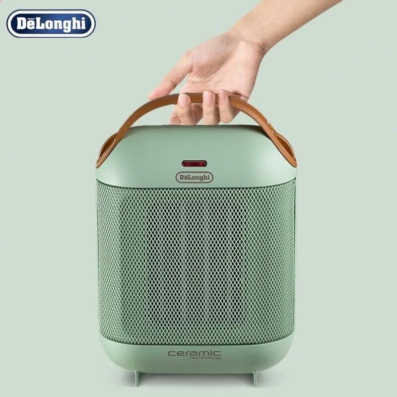 Delonghi HFX30C15. Green Настольный керамический тепловентилятор, зеленый, с ручкой, 1500 Вт, для дома — фото 1