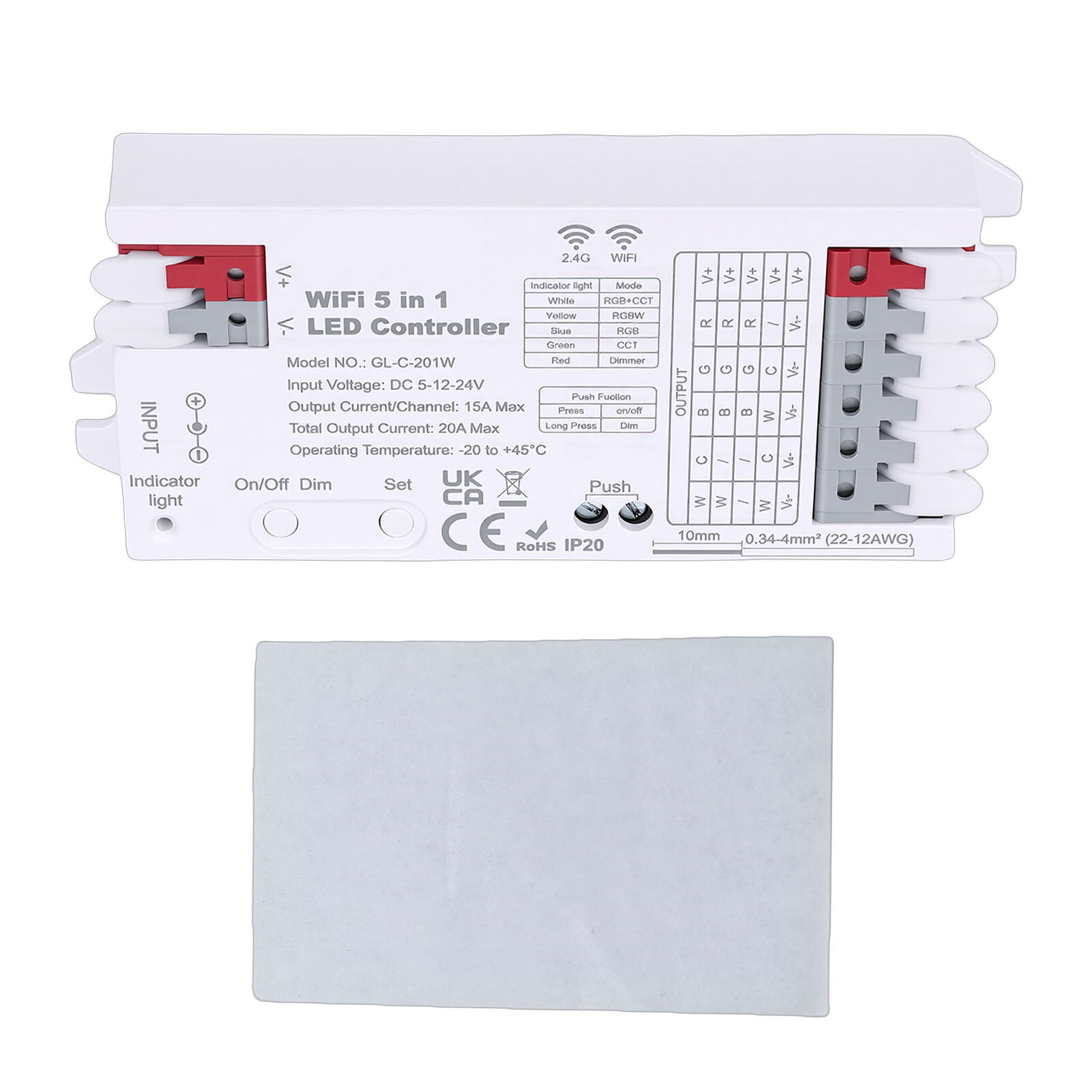 Контроллер светодиодной подсветки Поддержка приложения Tuya Smart APP WiFi Bluetooth 2,4G Контроллер ленточной лампы 5 в 1 RGBCCT RGBW RGB WWCW Режим диммера 20A