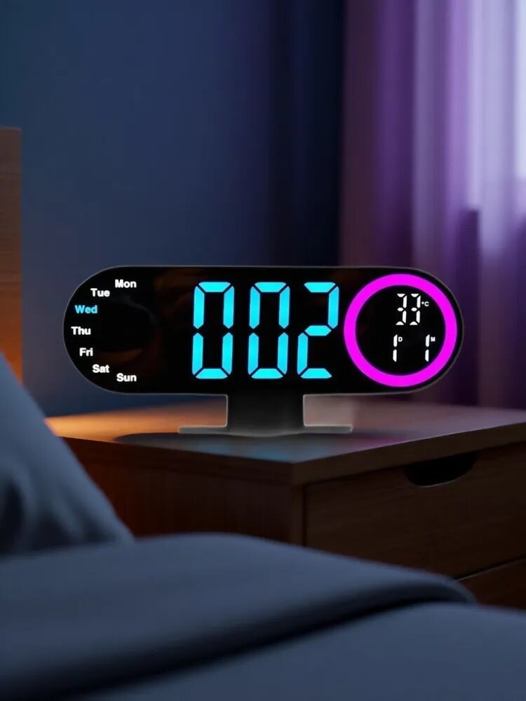 Часы электронные настольные с RGB подсветкой и термометром DS-3827LW