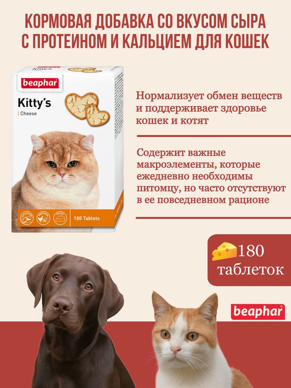 Кормовая добавка Kitty's Cheese с протеином и кальцием для кошек