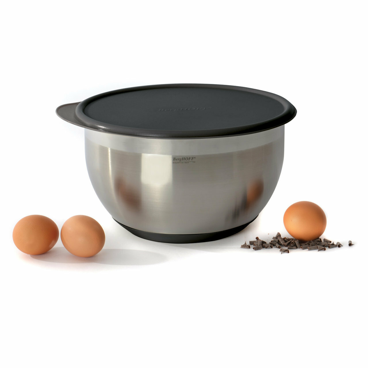 Миска металлическая для кухни, BergHOFF Eclipse, с пластиковой крышкой, 4,5 л, диаметр 24см, прорезиненное дно, для смешивания и хранения