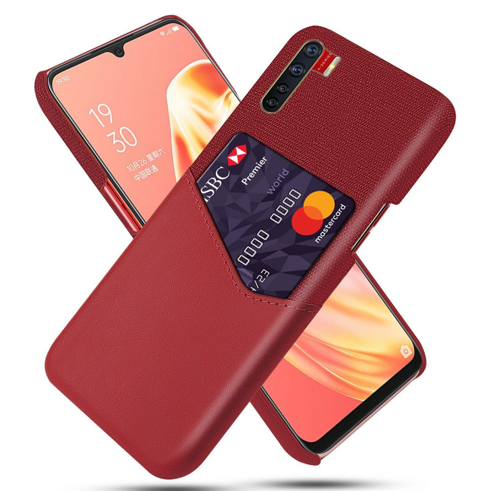 Чехол накладка MyPads для OPPO A91 и OPPO Reno 3 4G из импортной кожи с визитницей красный