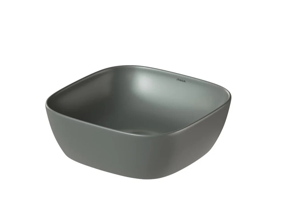 Накладная раковина Itana Quadro 38 накладная, без отверстия под смеситель, фарфоровая, квадратная, раковина для ванной, серая, матовая