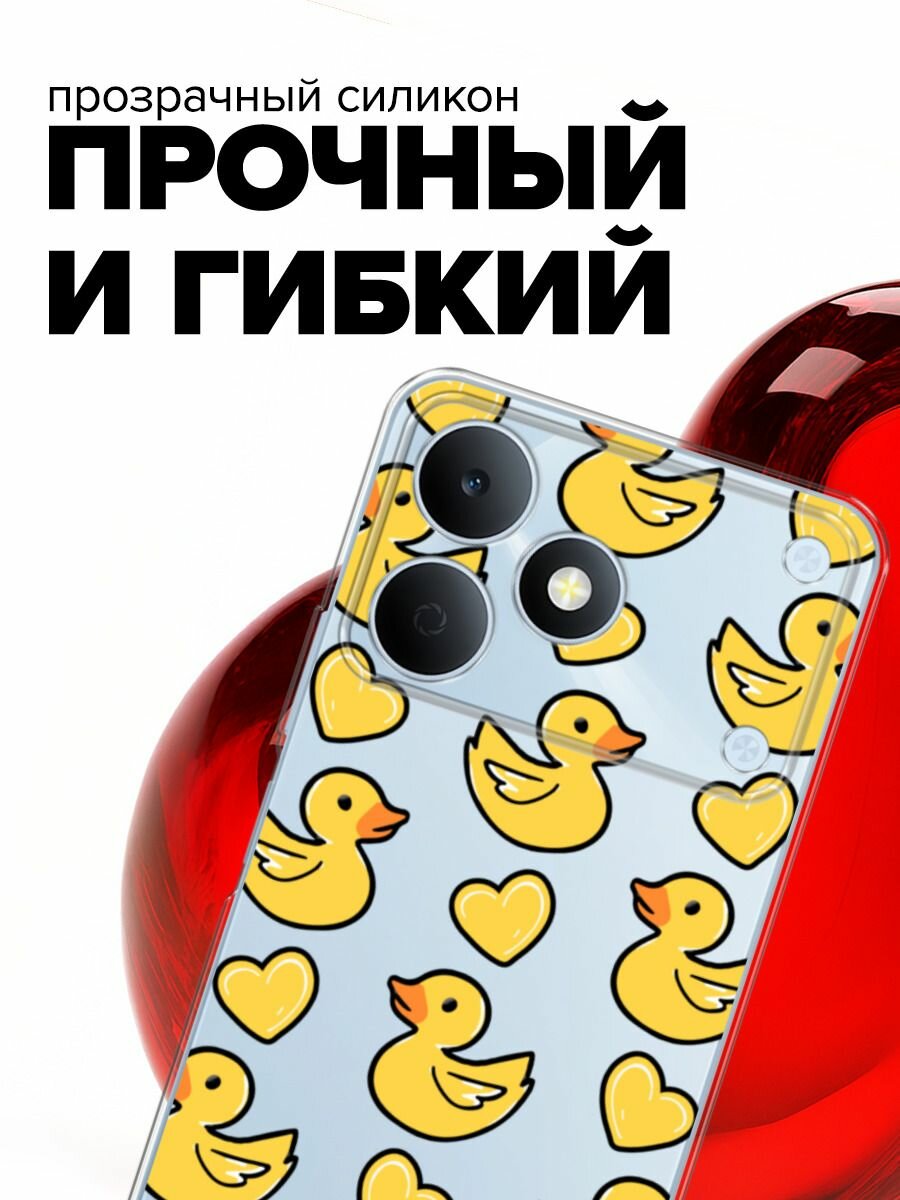 Силиконовый чехол на Realme Note 80 / Реалми Нот 80 с принтом Желтые уточки и сердечки — фото 1