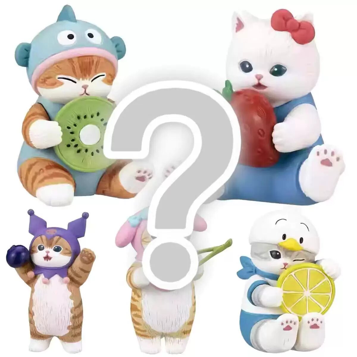 Коллекционная фигурка Sanrio x Mofusand Cat Series 2: Котёнок с фруктом и рыбьим икрой, серия Blind Box. Санрио Кот