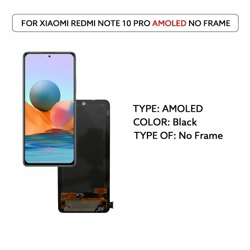 6.6' Amoled Дисплей для Xiaomi Redmi Note 10 Pro M2101K6G M2101K6R в сборе с тачскрином Черный
