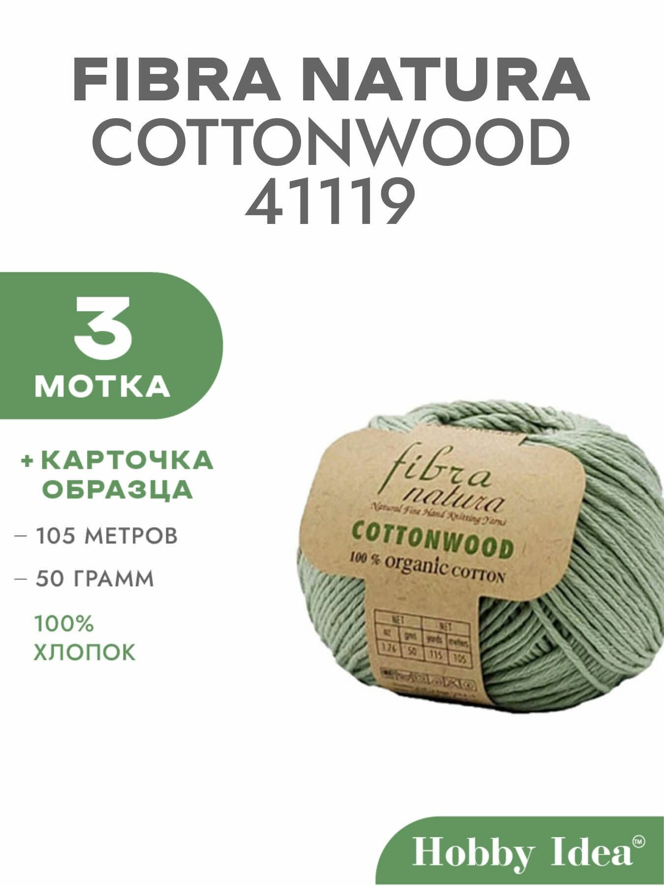 Пряжа Fibra Natura CottonWood 41119 Бледная мята 3 мотка (Нитки хлопковые Фибра Натура Коттонвуд )
