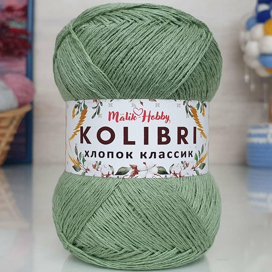 Пряжа M&h KOLIBRI хлопок классик 027 бледный хаки (2 мотка)
