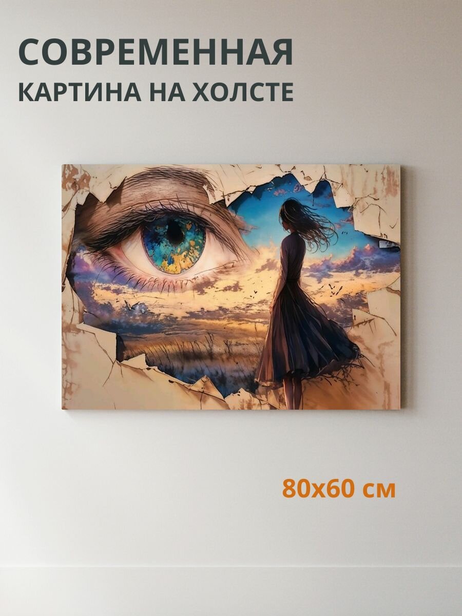 Картина на холсте Глаз и портрет девушки 80x60 см