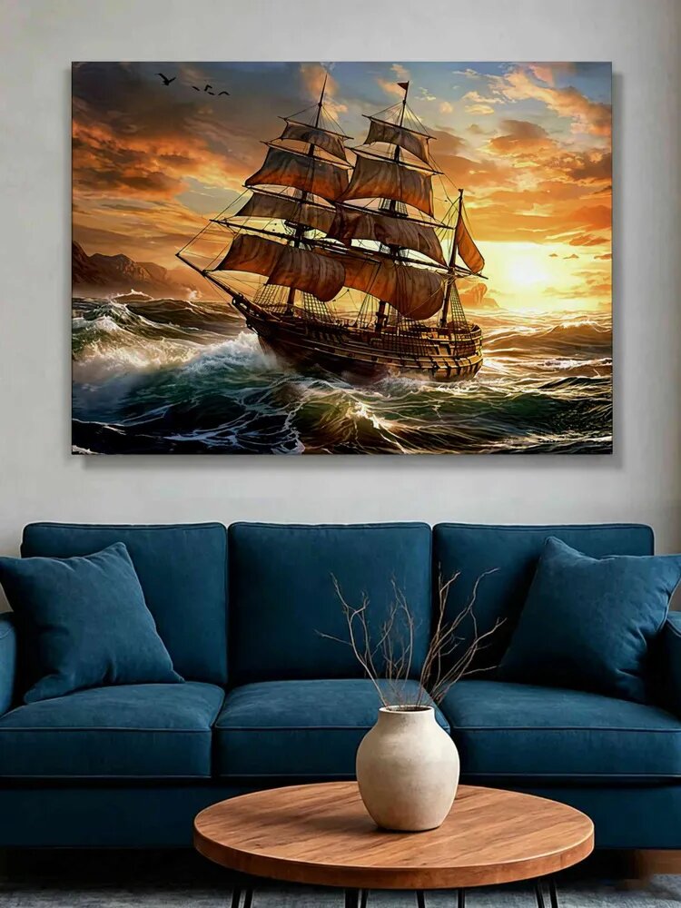 Картина "корабль на море во время заката" 50x60 см