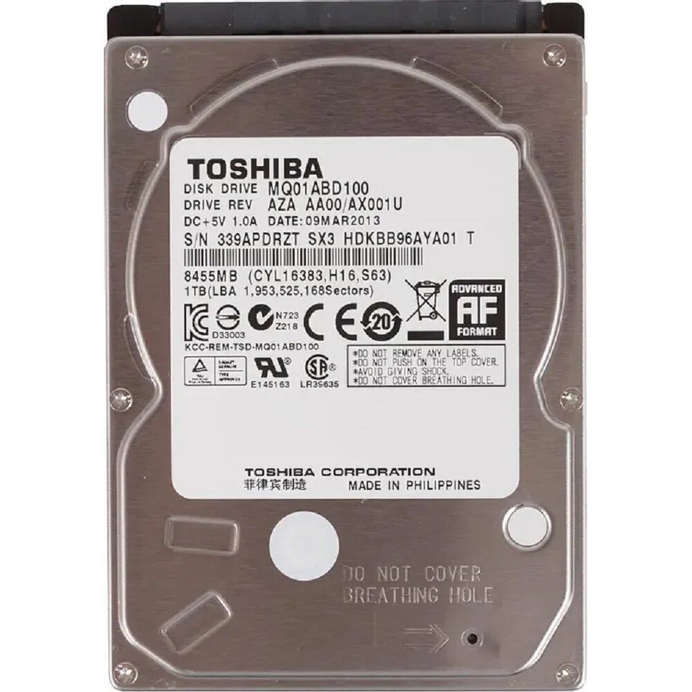 Жесткий диск 1TB Toshiba (MQ01ABD100) Serial ATA II, 5400 rpm, 8Mb buffer, 2.5"