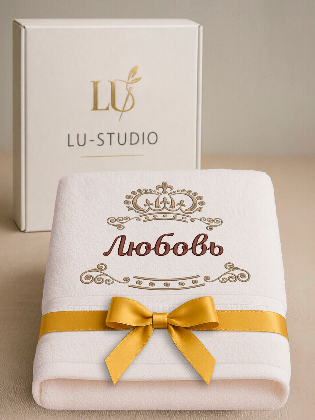 Полотенце Любовь белое 70х140 подарок именная вышивка, LU-Studio, белый, 460 г/м², 100% хлопок