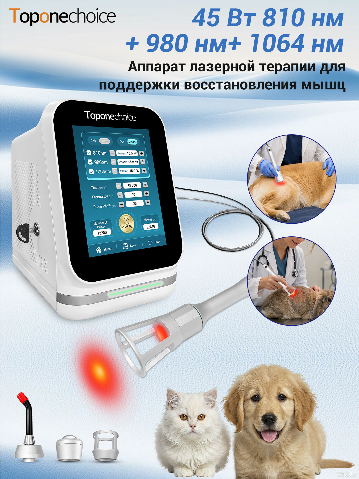 Toponechoice лазер лечение лазером Профессиональный лазерный комплекс 45Вт 810нм+980нм+1064нм для клиник