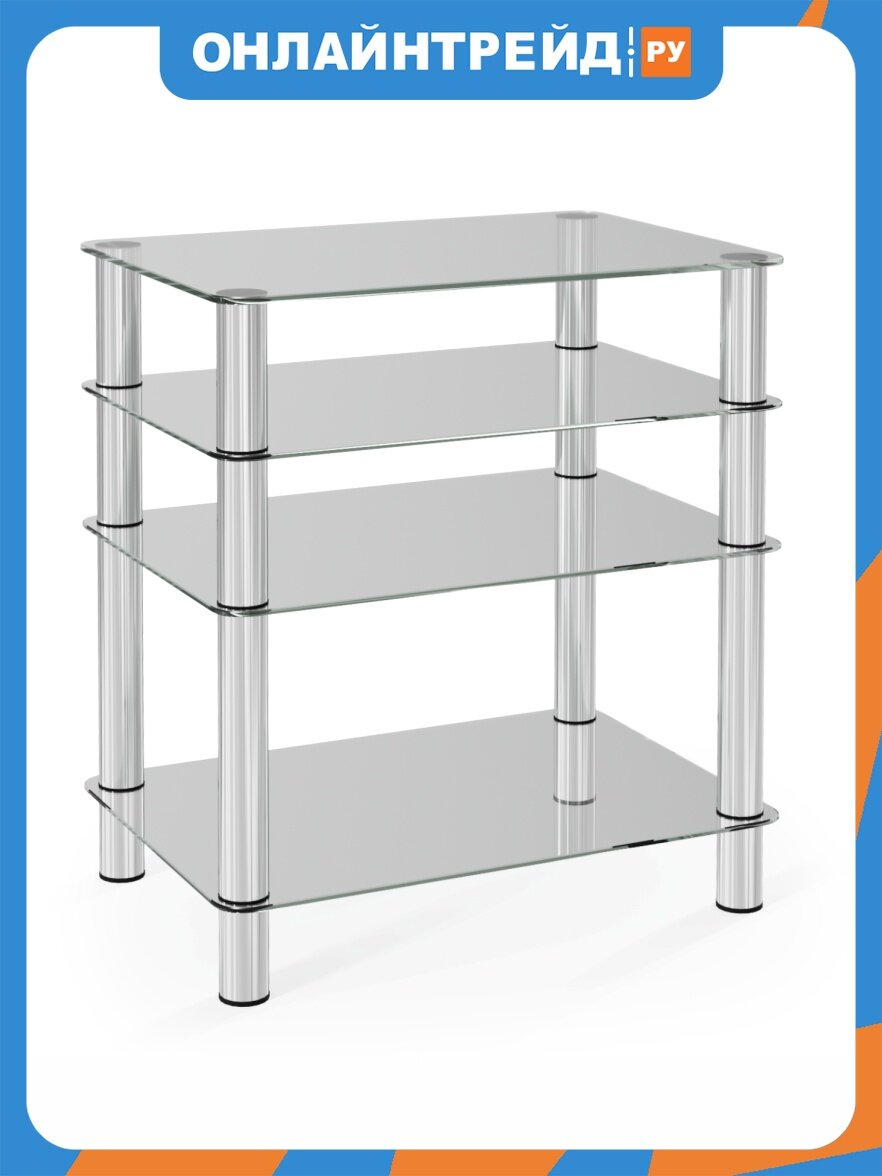 Стойка под аппаратуру Metaldesign MD 108 - 4, ножки-хром, стекло-прозрачное (2 коробки)