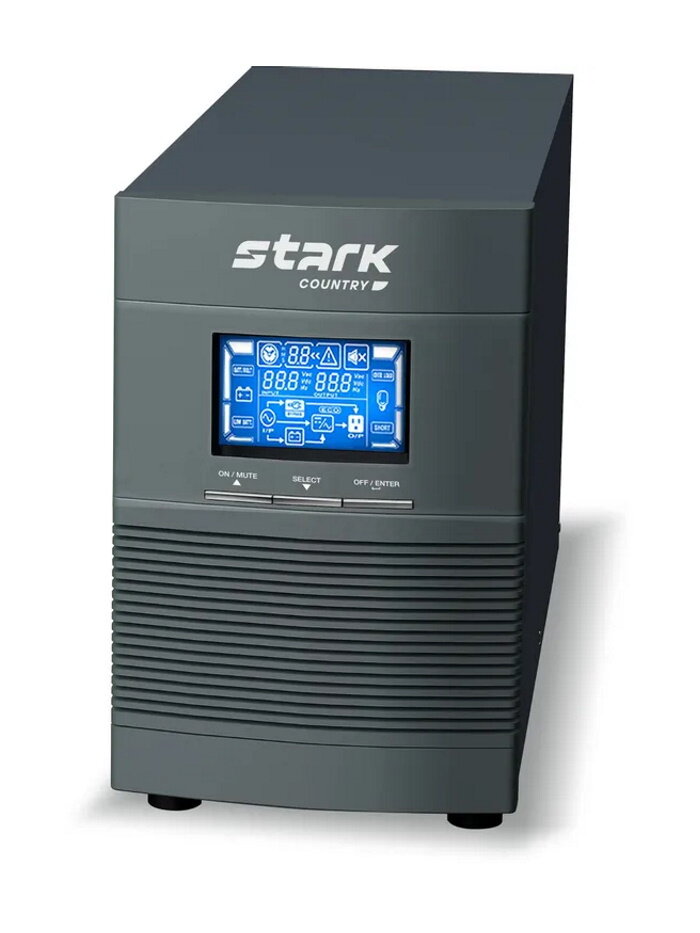 ИБП Stark Country Online 1000, 1000 ВА, 900 Вт, Online, без АКБ, 2 EURO, USB, RS232, EPO, для серверов и ПК