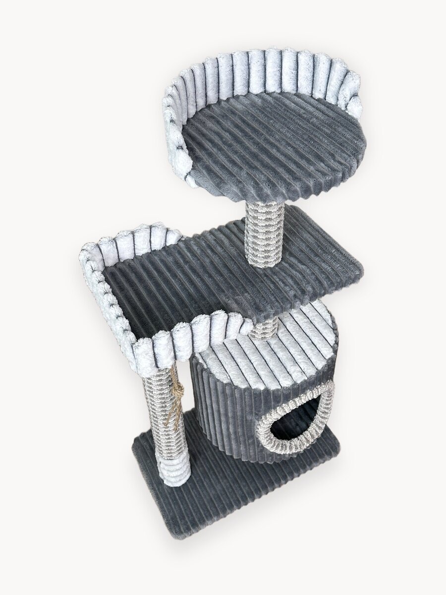 Когтеточка " Котосчастье" с домиком и лежанками из меха и ковролина , высота 105 см