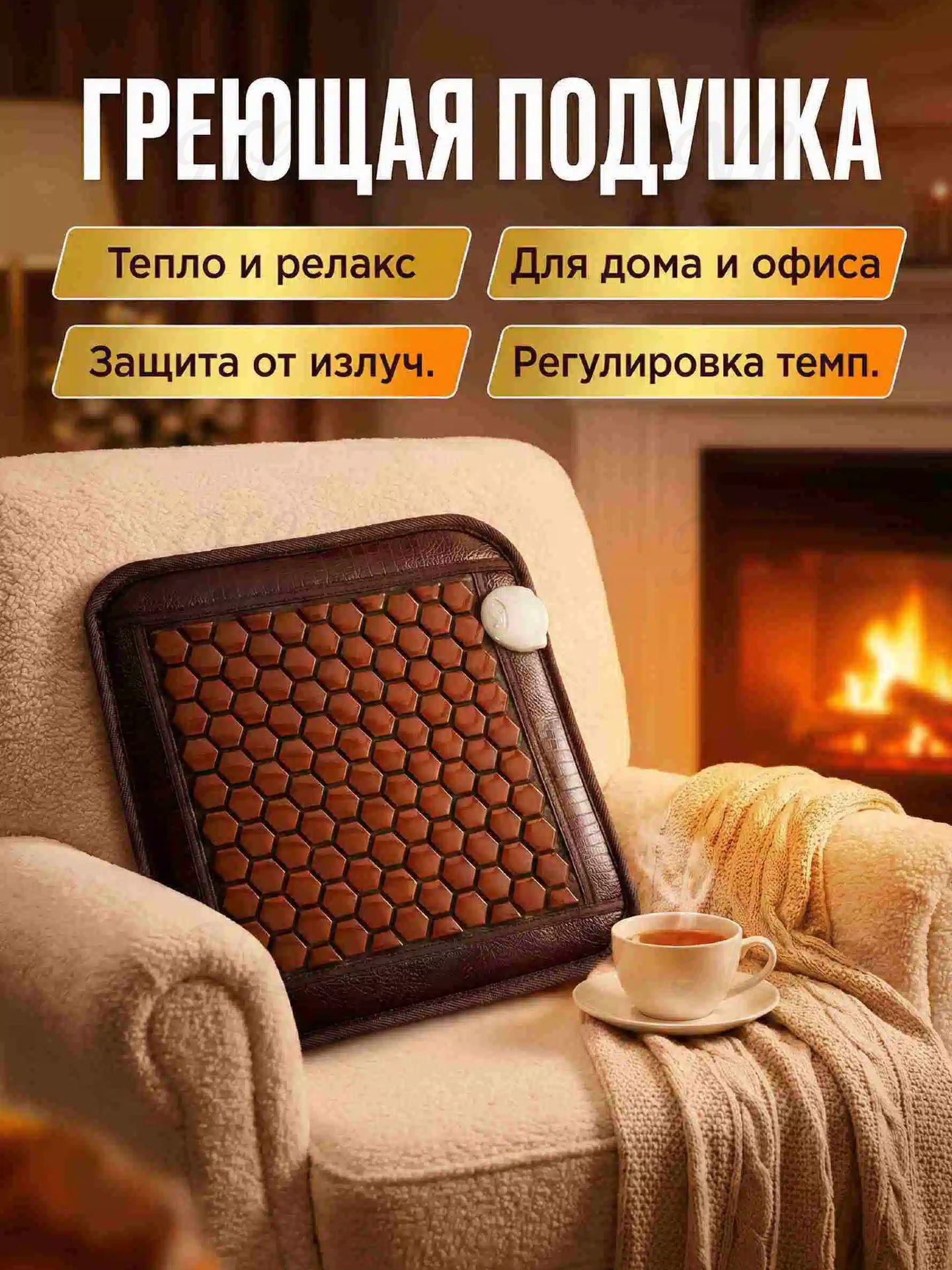 Безопасный германиевый греющий коврик для стула с терморегулятором для дома, офиса и авто 45x45 см