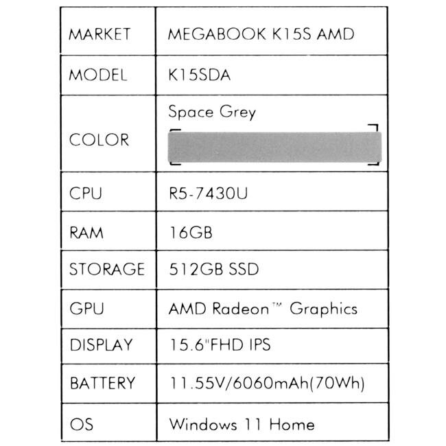4894947067976 15.6" TECNO Megabook K15S K15SDA Ryzen 5 7430U/16Gb/SSD512Gb/AMDRadeonGraphics/FHD/Win11/gre — фото 1