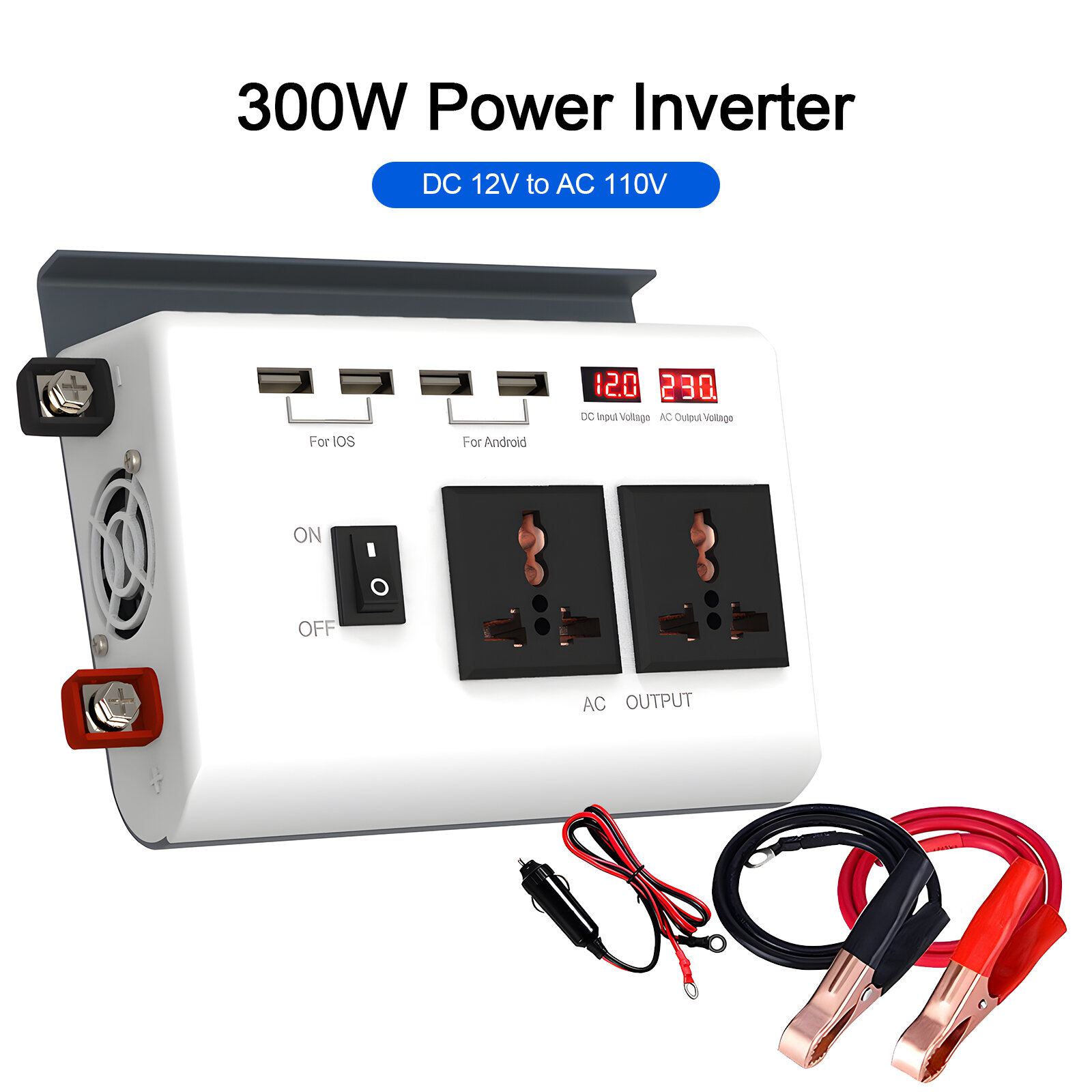 Инвертор 300Вт с 4 USB портами для электроники в автомобиле