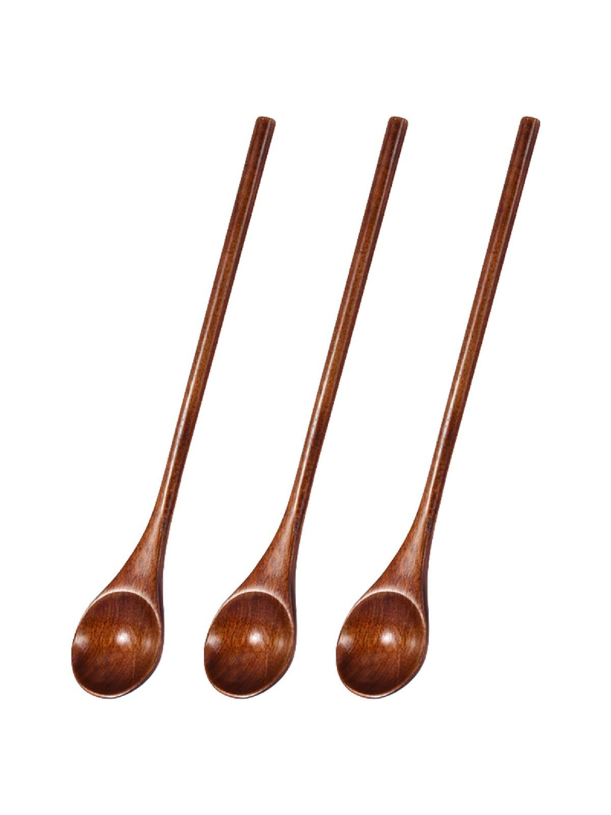 Упаковка из 3 прочных деревянных ложек Длинные ложки для перемешивания и дегустации