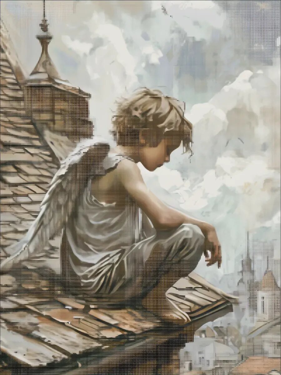 Набор для вышивания. Ангел на крыше.