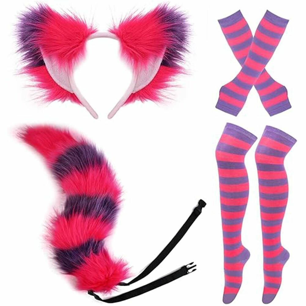 Уши и хвост кошки для квадробики черно-белый