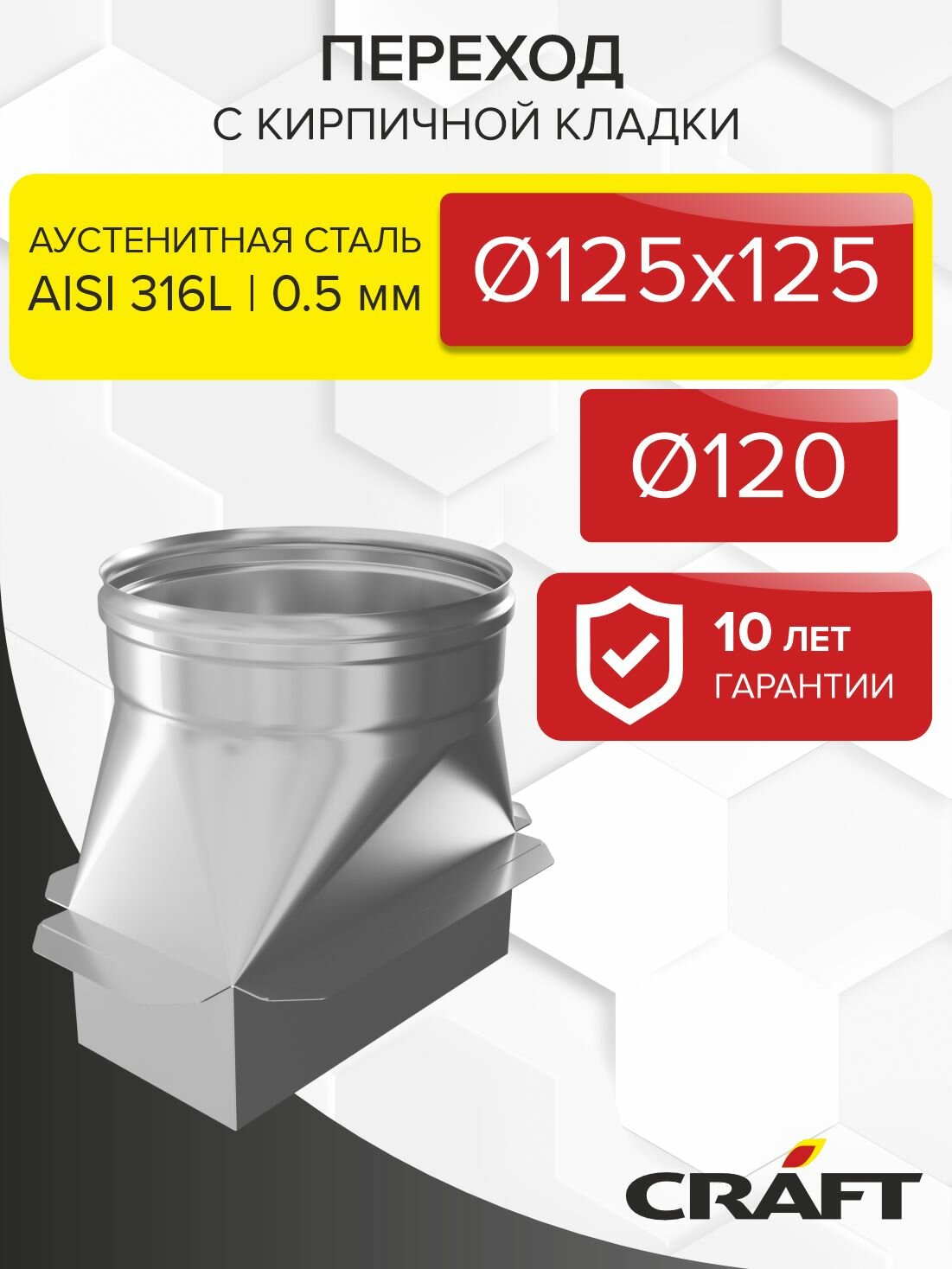 Элемент дымохода - переход с кирпичной кладки 125х125 -Ф120 крафт серия (304/0,5)