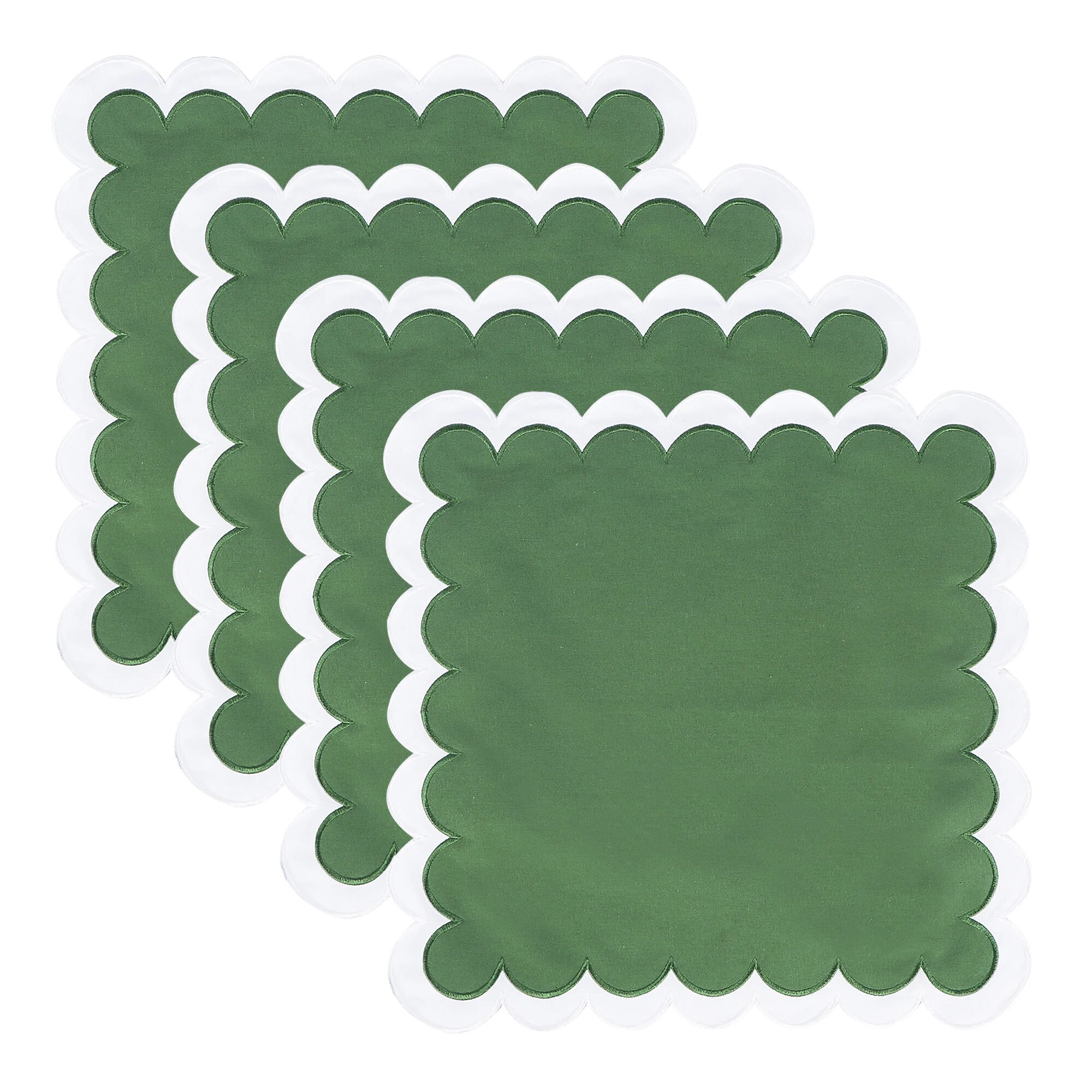 Хлопковые салфетки с волнистой вышивкой white green