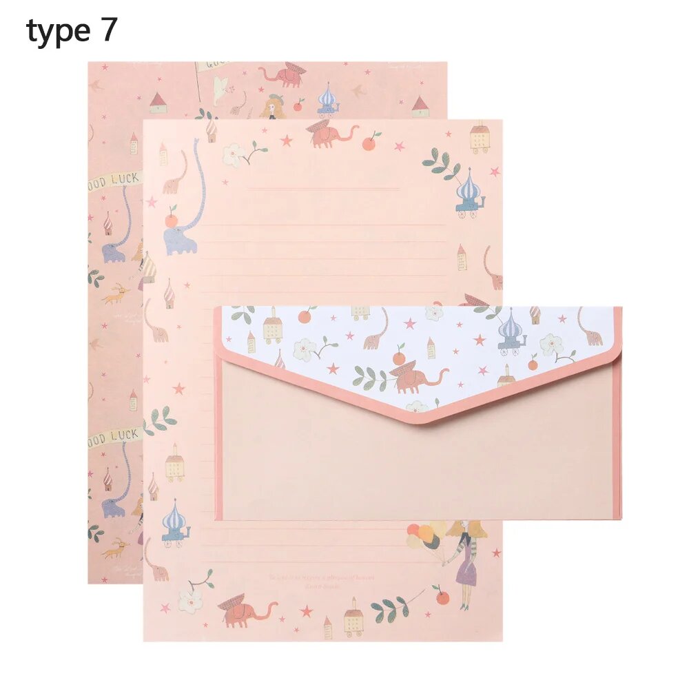 Бумага для письма с мультяшными животными 9 шт. Розовый, 7