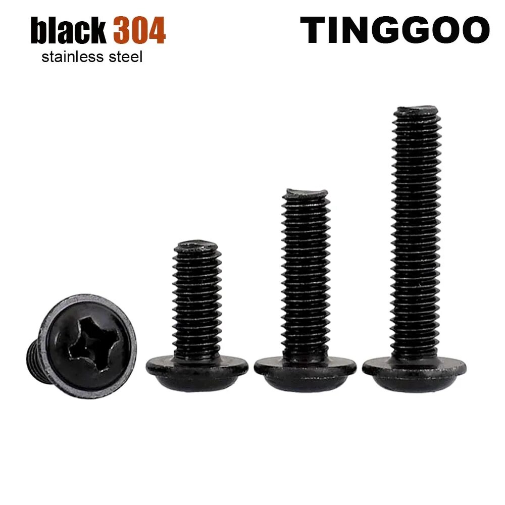TINGGOO Болты из нержавеющей стали DIN967 черный M2-M6 с крестовым шлицем 50pcs M3x6