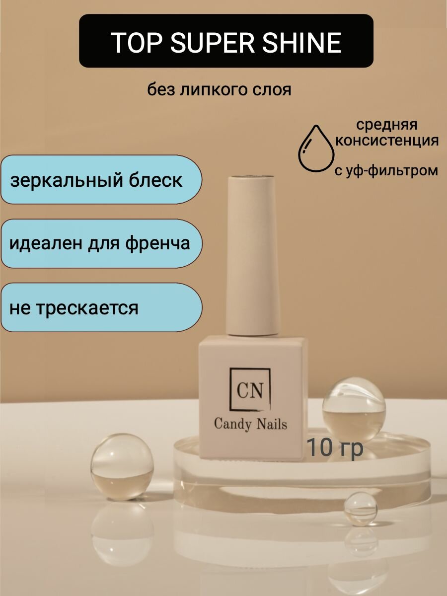 Candy Nails Top Super Shine 10 гр глянцевый топ без липкого слоя с уф фильтром