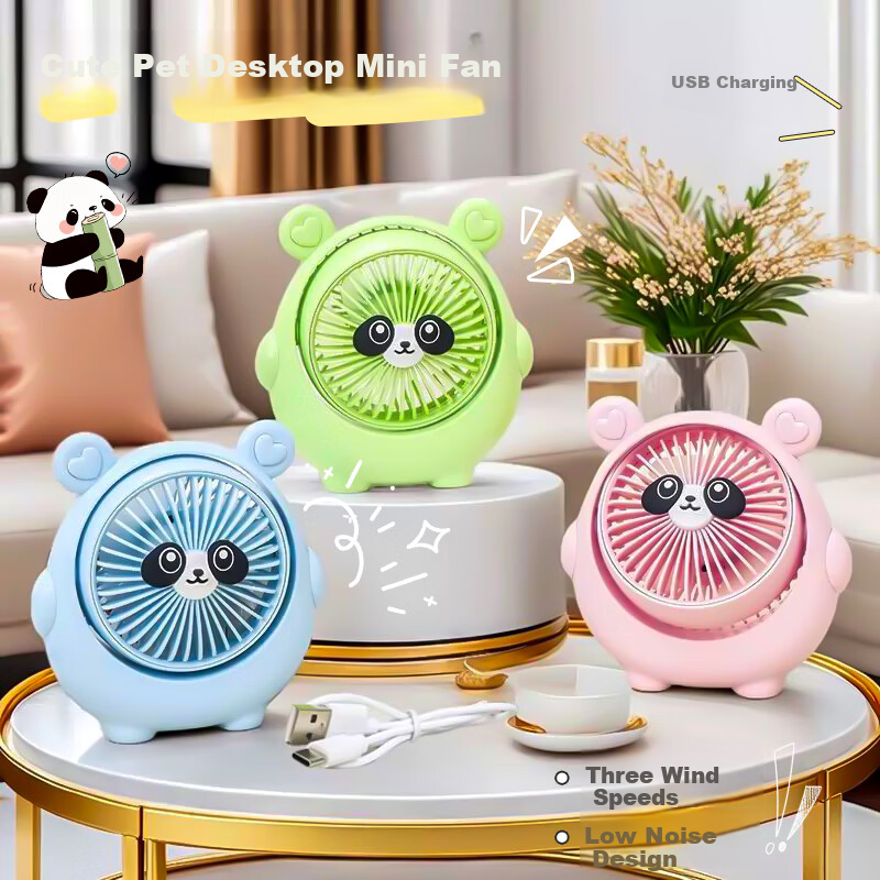 Olliwon Mini Fan Desktop Bedside USB Rechargeable Low Noise Three Speed Portable Mini High Wind Power Electric Fan Office Dormitory Wind Treasure Blue