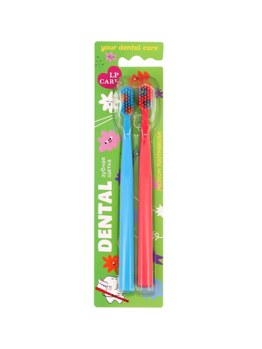 Щетка зубная LP CARE DENTAL средней жесткости flowers 2 штуки