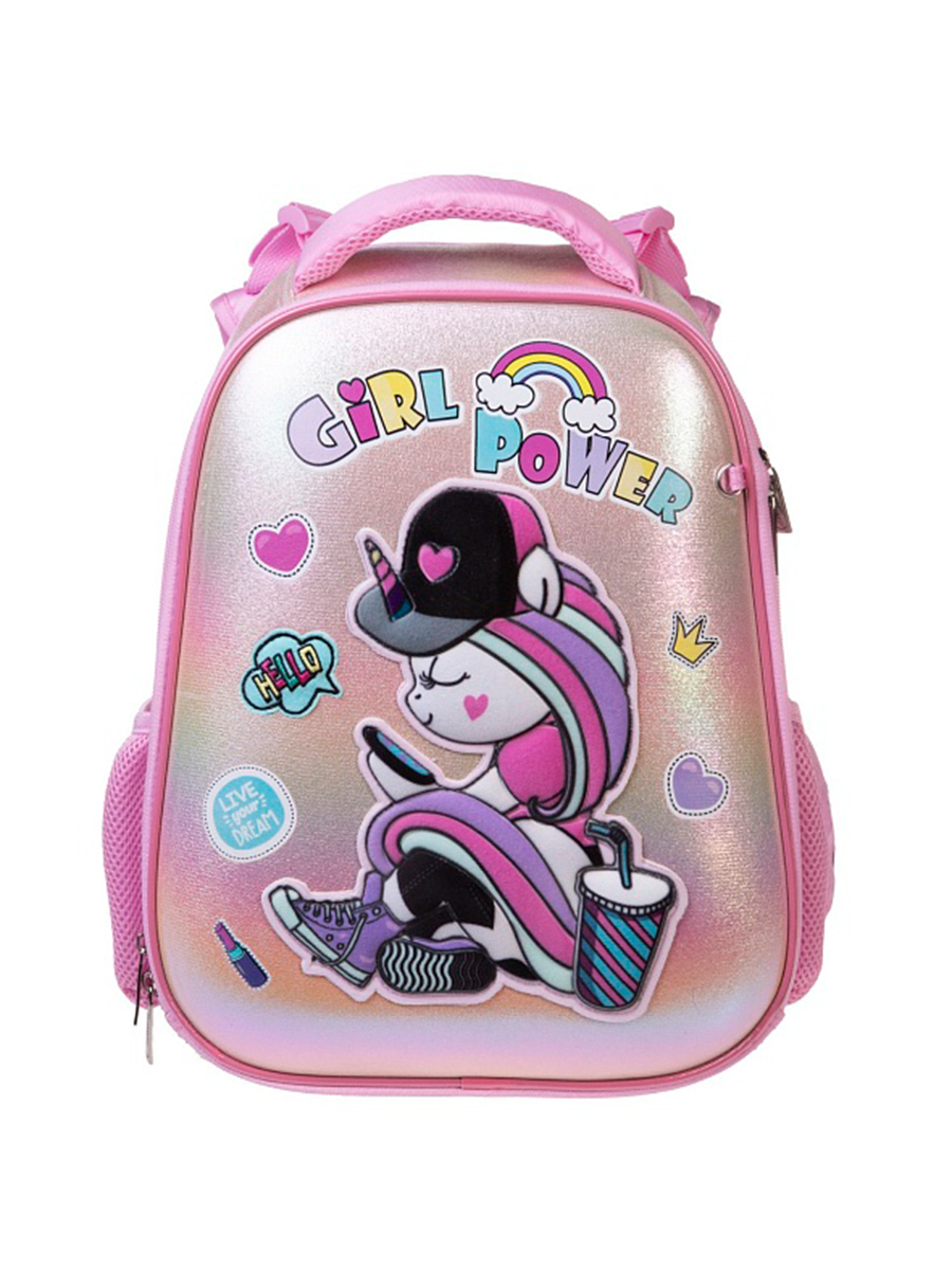 Рюкзак школьный Ergonomic Classic "Girl power", 2 отделения, 2 боковых кармана, EVA-материал, 37х29х17см