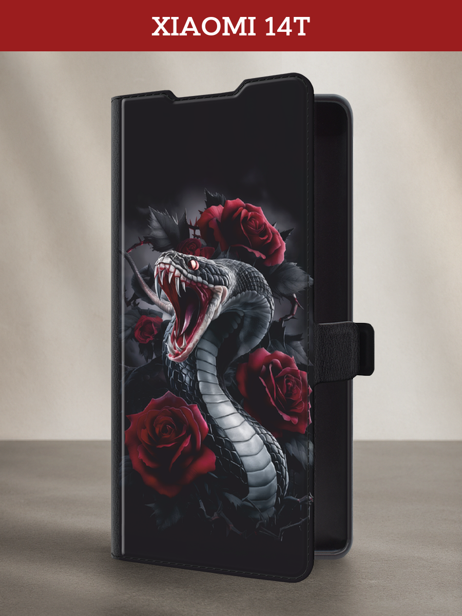Чехол-книжка на Xiaomi 14T / Сяоми 14Т с принтом Dark snake, черный