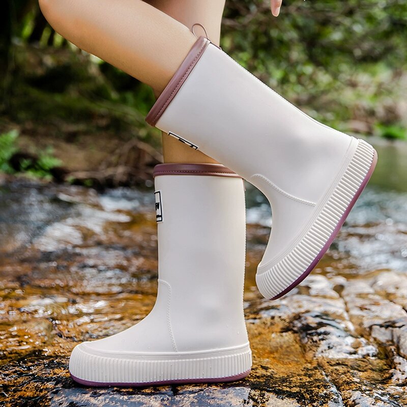 Полусапожки для взрослых, резиновые сапоги, женские, длинные, водонепроницаемые, нескользящие, высокие, резиновые сапоги, новый стиль, обувь для дождливого дня, мягкая подошва, водонепроницаемая обувь
