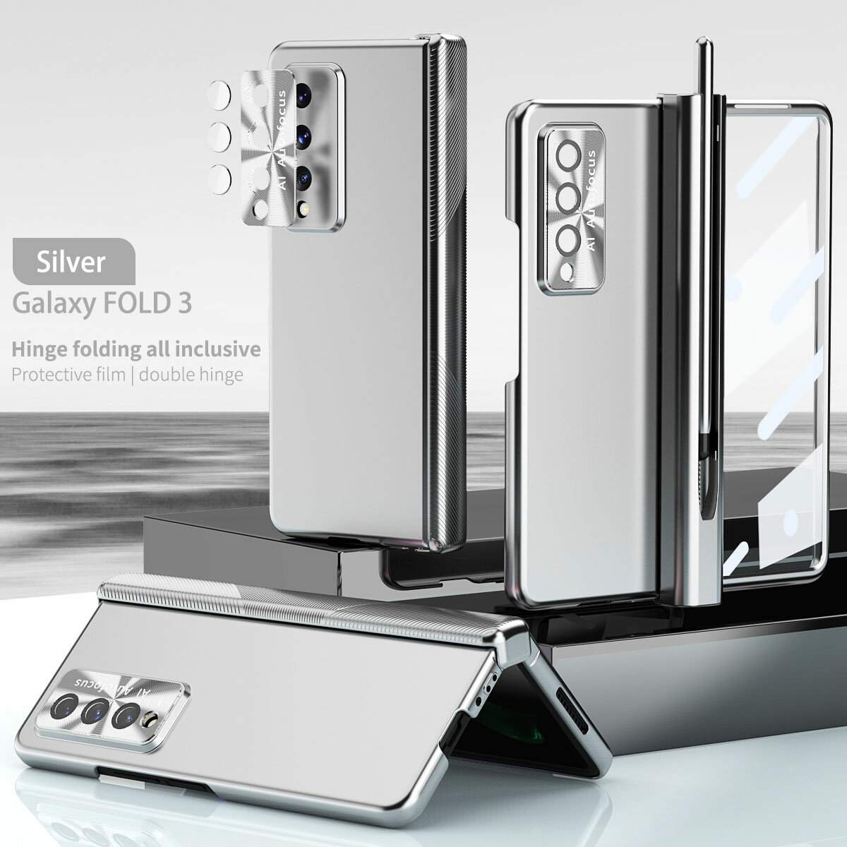 Подходит для Samsung Galaxy Z Fold3 / Самсунг Галакси Z Fold 3 Чехол для смартфона, С ручкой от руки, складной подставкой для телефона и защитной пленкой для экрана, Z Fold3, подставка, soft touch