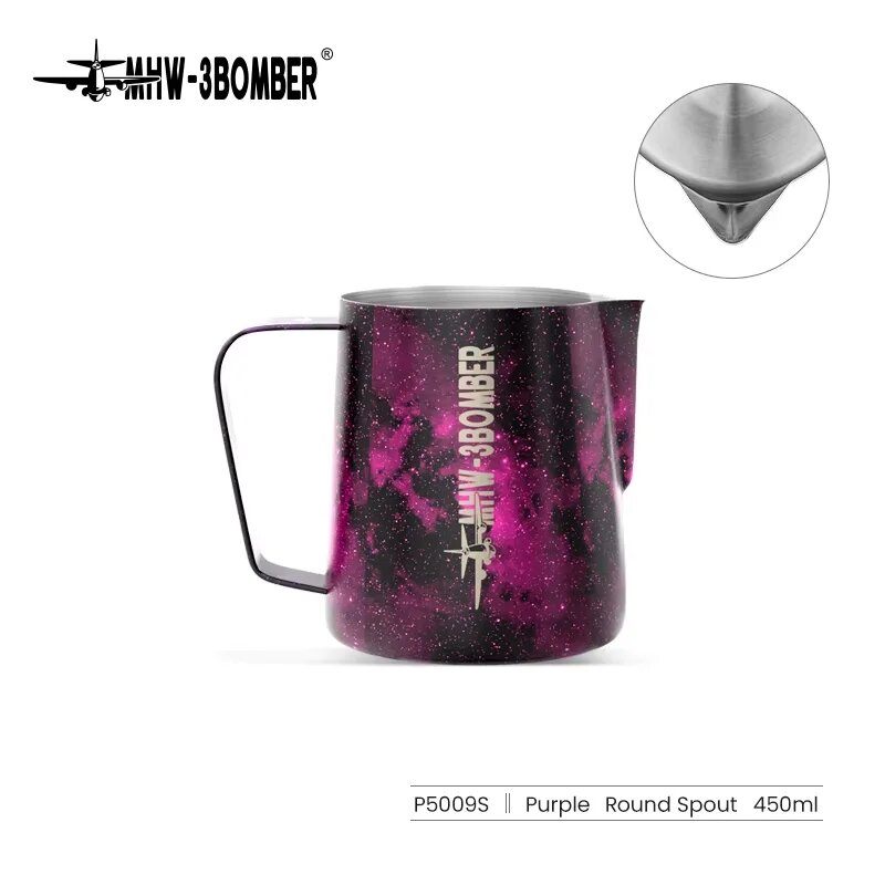 MHW-3BOMBER 3,0 кувшин для вспенивания молока 450/600 мл кувшин для парового молока из нержавеющей стали для эспрессо, латте, аксессуары для кофе, 450ml Purple A