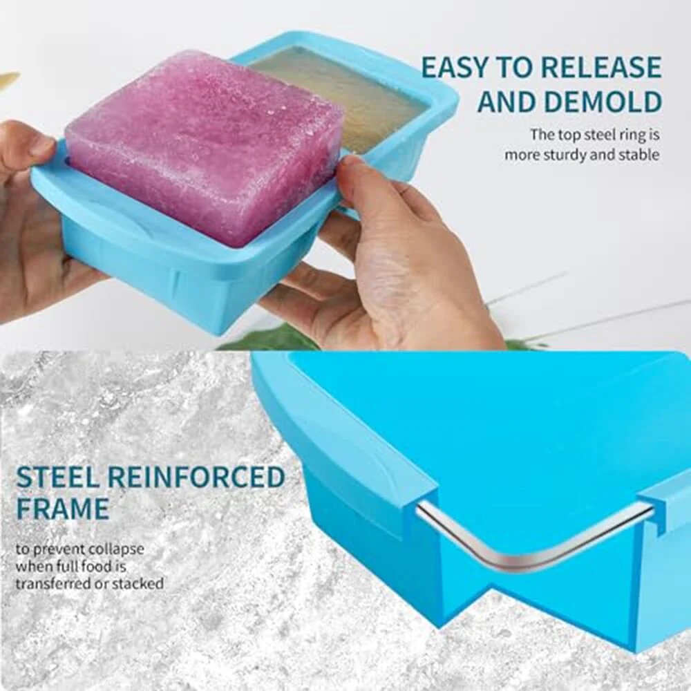 Контейнеры для заморозки AUN, пластиковые, квадратные, 4 секции, силиконовые, синие, с крышками