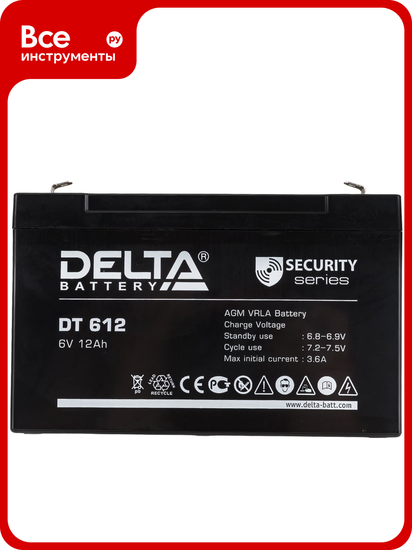 Батарея аккумуляторная Delta DT 612, пластиковая прямая полярность технология AGM