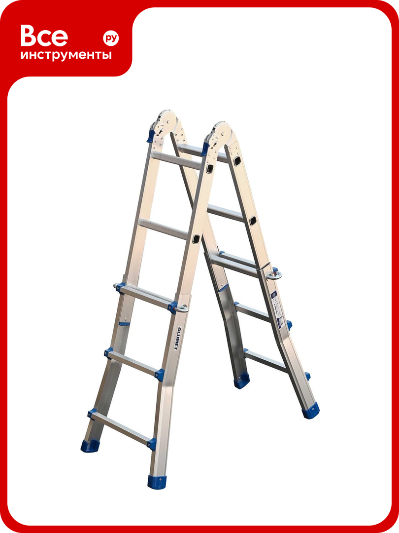 Алюминиевая шарнирная телескопическая Лестница Алюмет 4x3 ступеней. Серии TT43