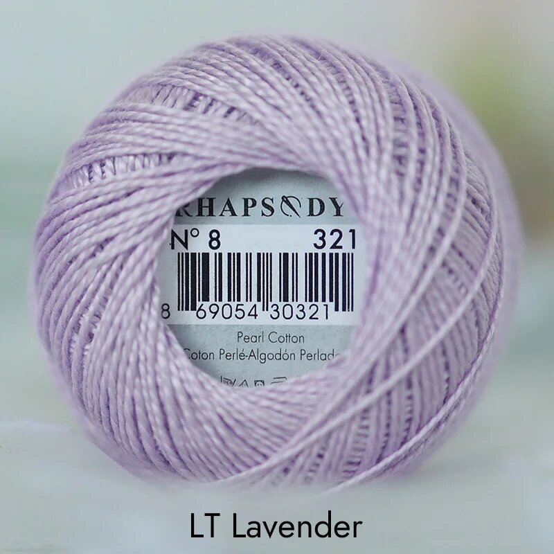 Хлопковые нитки Rhapsody размер 8 египетский жемчуг 2 шт Сиреневый, 321LT Lavender