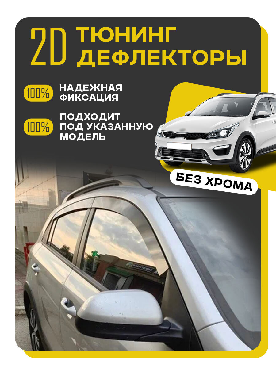 Плоские тюнинг дефлекторы для Kia Rio 4 (2017-2023) хэтчбек / Ветровики 2d дефлекторы для Киа Рио 4 поколения. Комплект 4 шт.