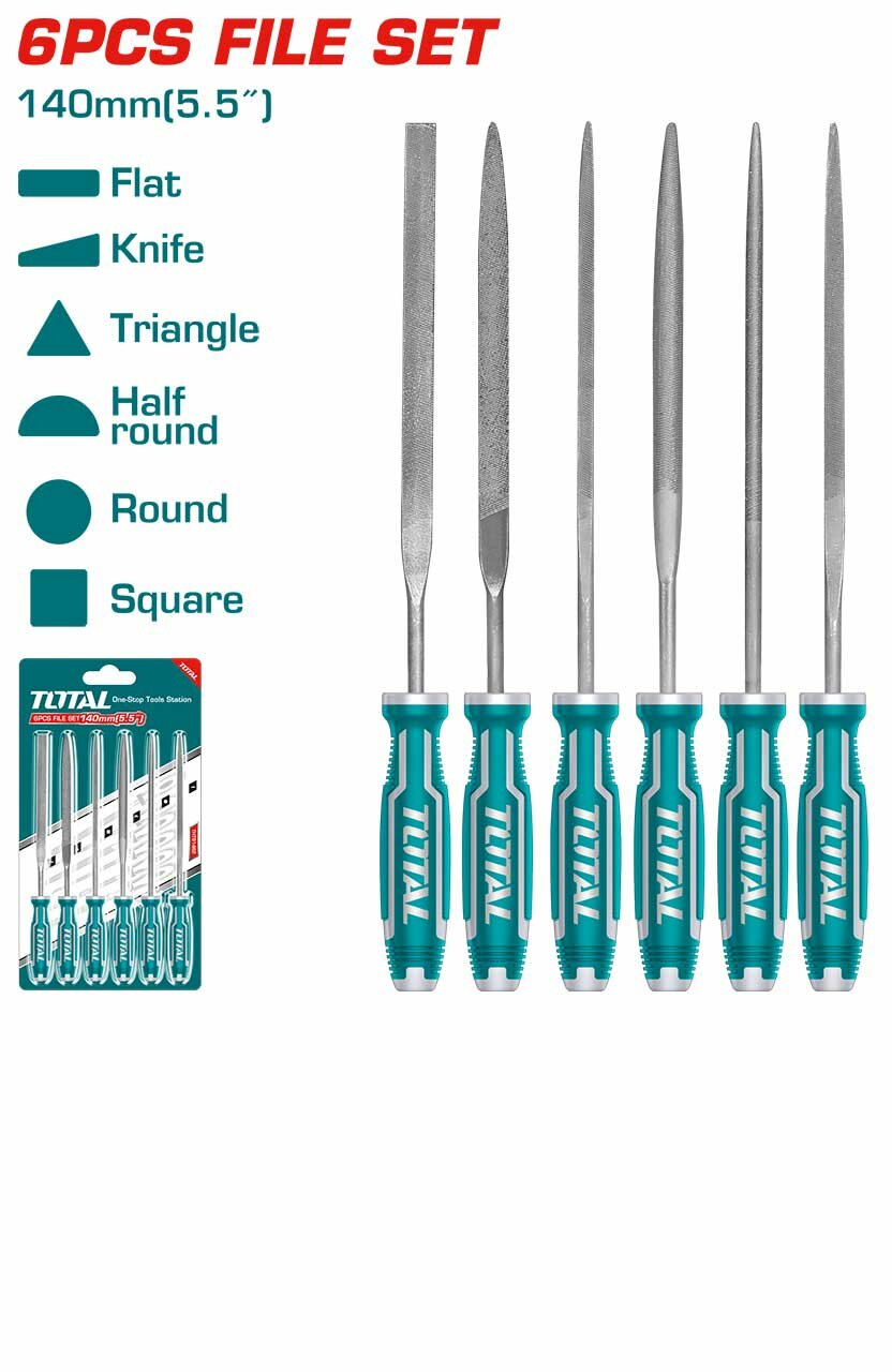 Набор напильников (надфилей) 6 шт, длина 140мм, TOTAL THT91462
