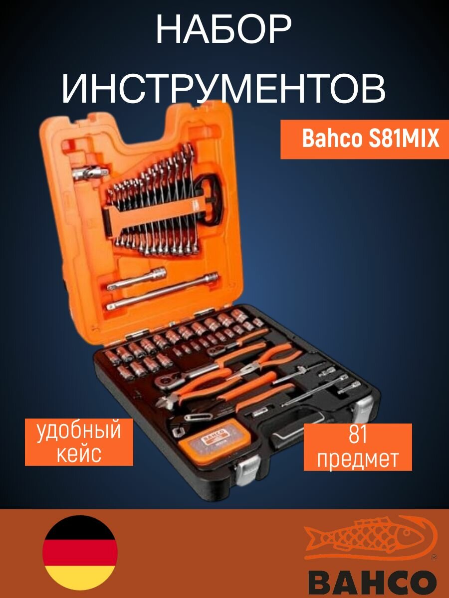 Набор торцевых головок BAHCO S81MIX, стильный пластиковый кейс